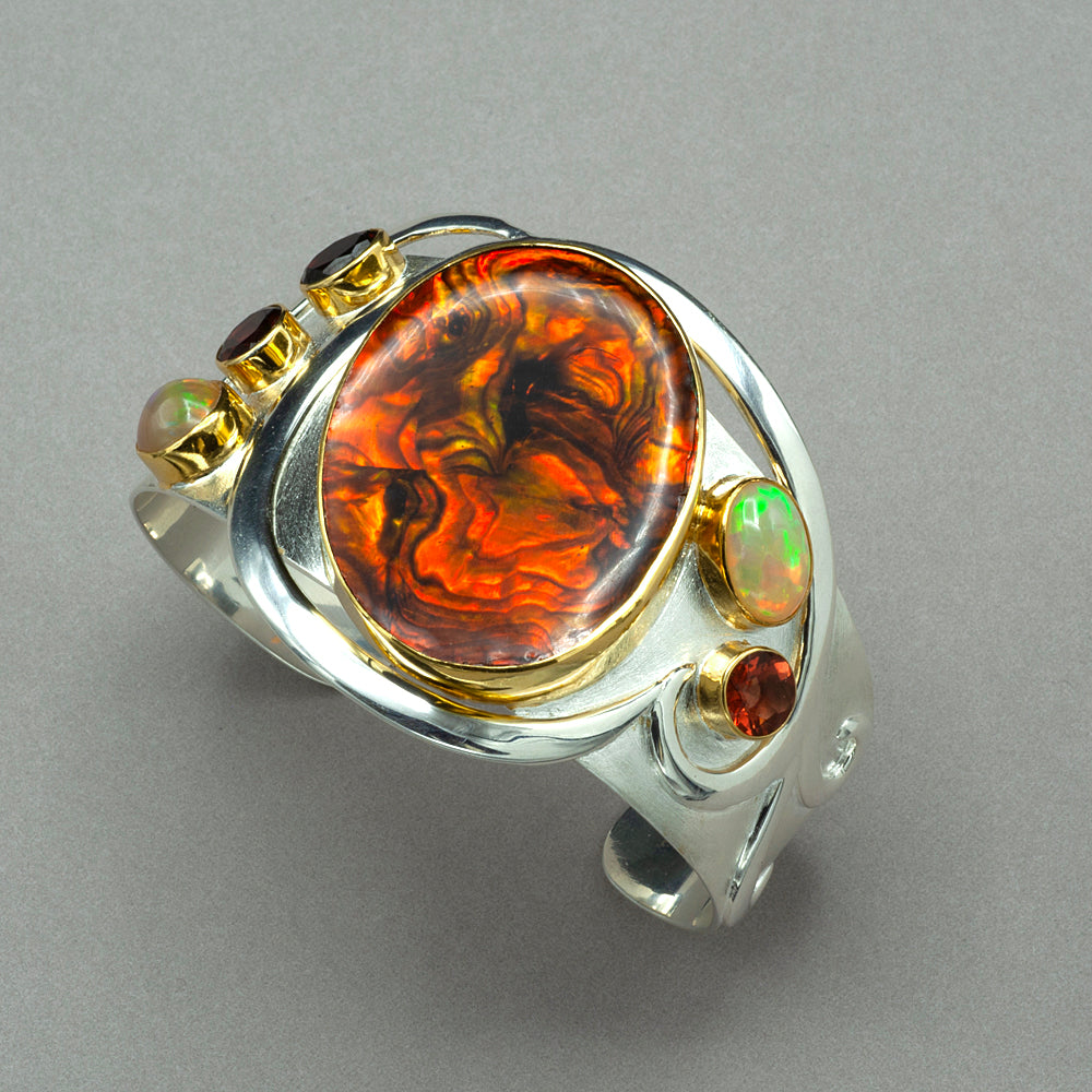 Michou Silver Statement Cuff with Garnet and Opal – Rainbow Bridge Jewelers
